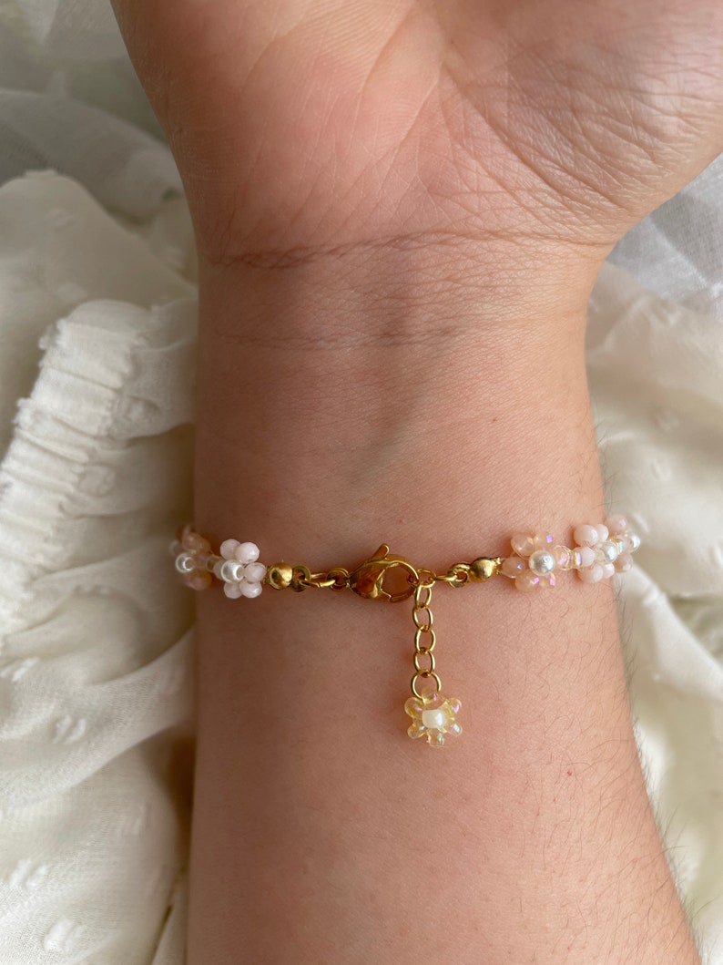 Crystal Bead Flower Bracelet Delicate Crystal Flower - Etsy