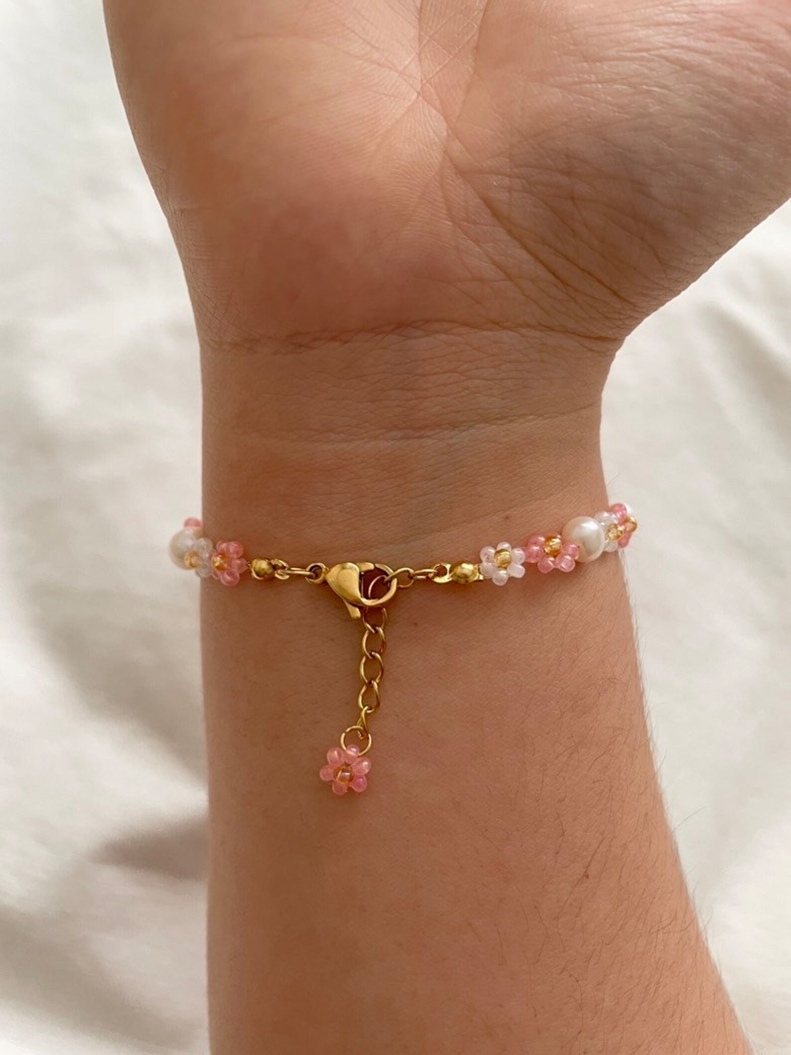 Sakura Pearl Bead Bracelet | Gold Flower, Gift for Her - Etsy