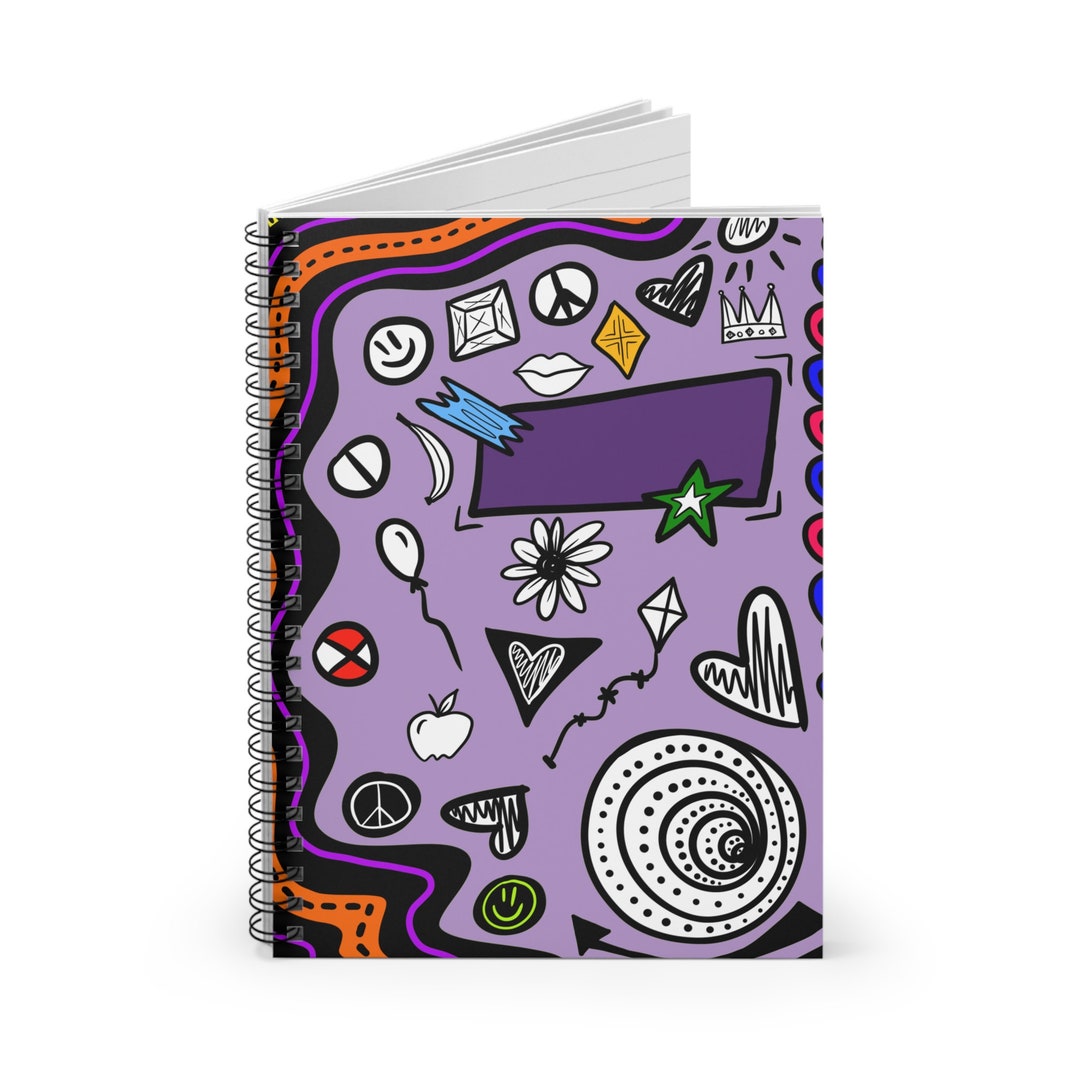 Old School Doodles Purple Spiral Notebook, Decorative Notebook, Doodle ...