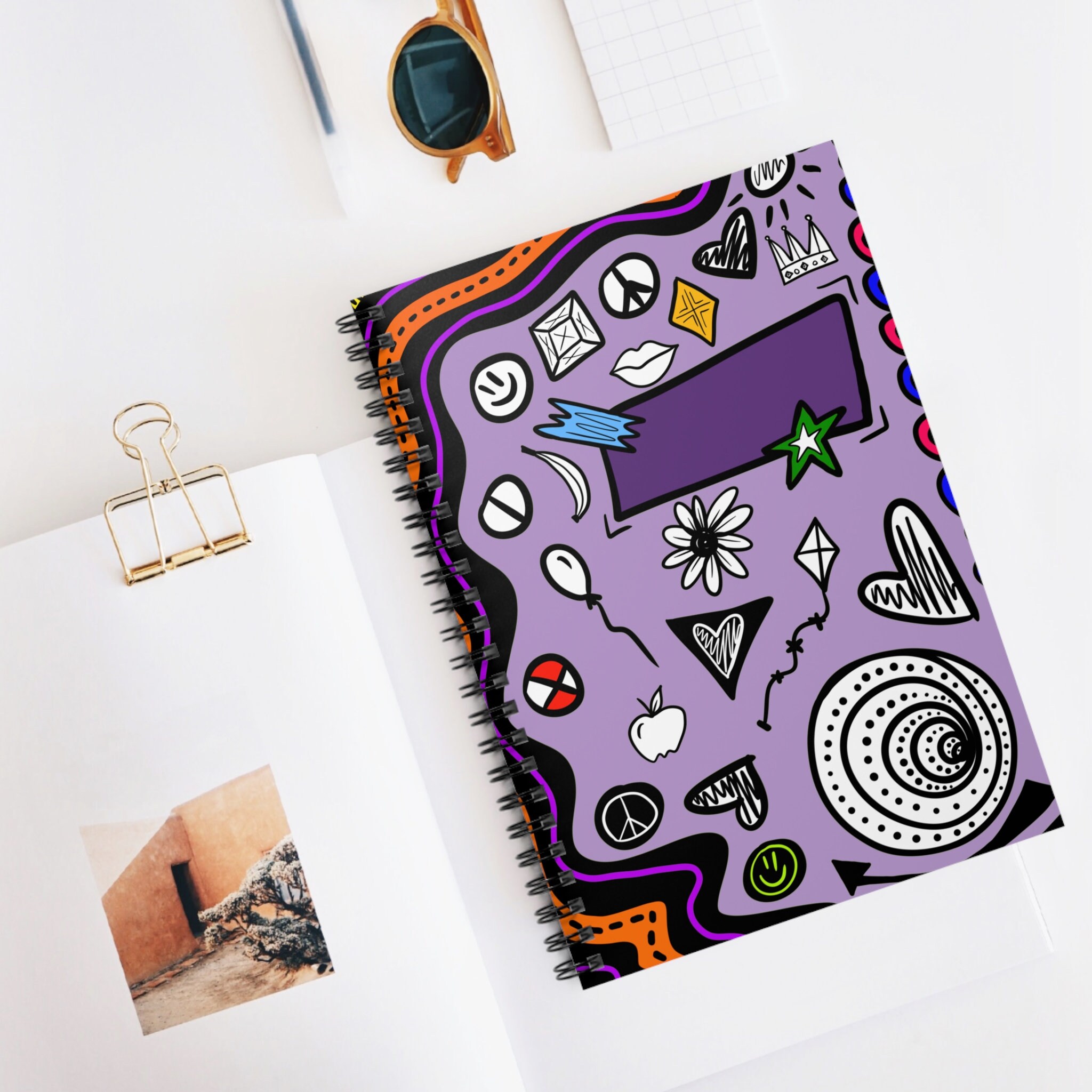 Old School Doodles Purple Spiral Notebook, Decorative Notebook, Doodle ...
