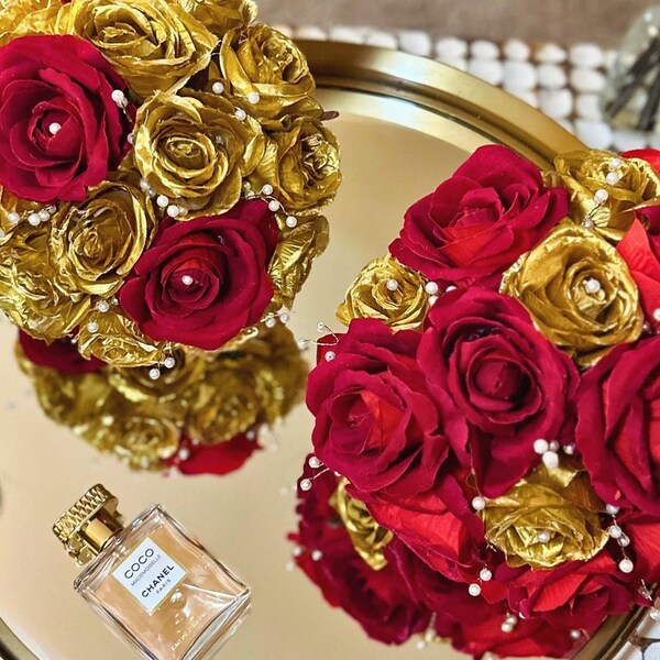 Red and Gold Wedding Bouquet - Etsy