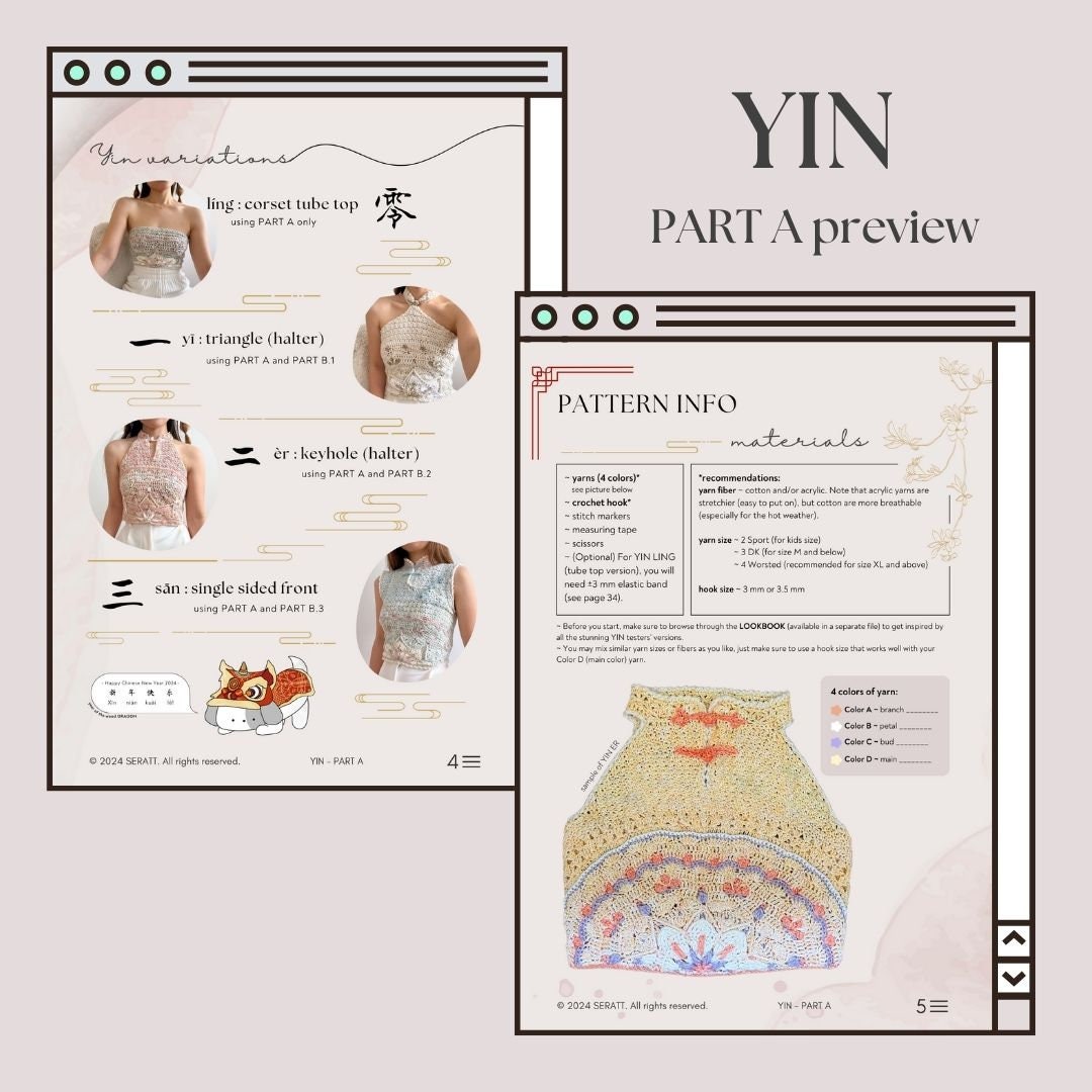 YIN ER keyhole Halter Cheongsam-inspired PDF Crochet Pattern Expert ...