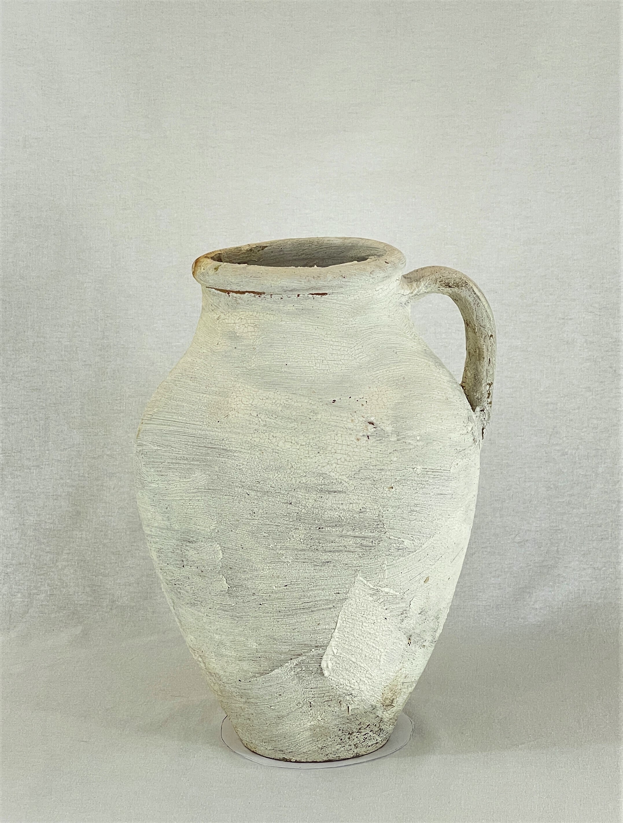 Vintage Turkish Terracotta Olive Jar With Handle in a White Wash With ...