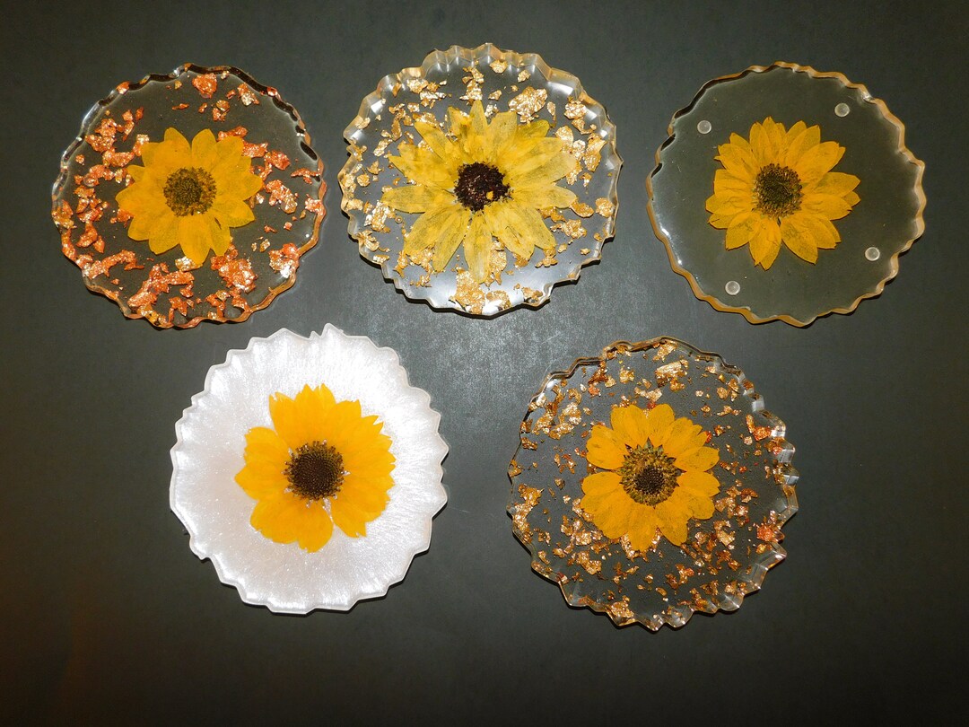 Real Dried Sunflower Resin Coasters. Five Choices. Gifts for - Etsy