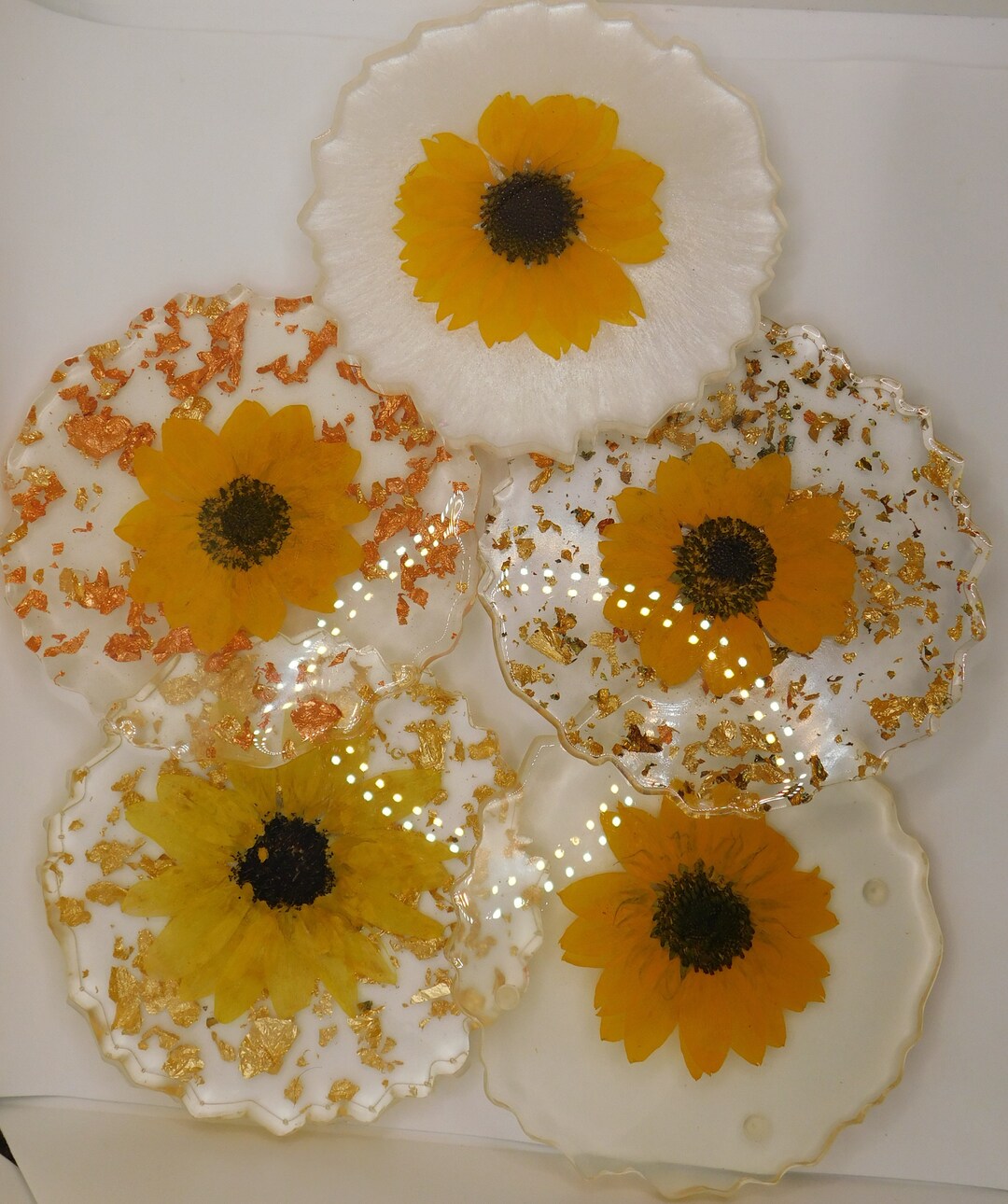 Real, Dried Sunflower Resin Coasters. Five Choices. Gifts for Her ...