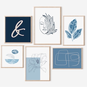 Blue Gallery Wall Set, Light Blue Wall Art, Pale Pastel Blue, Bedroom ...