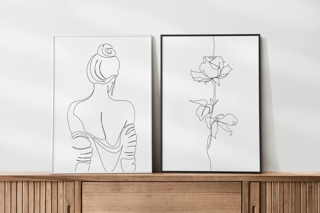 Woman Line Art Print, Minimal Female Floral Art,fine Line,female Body ...