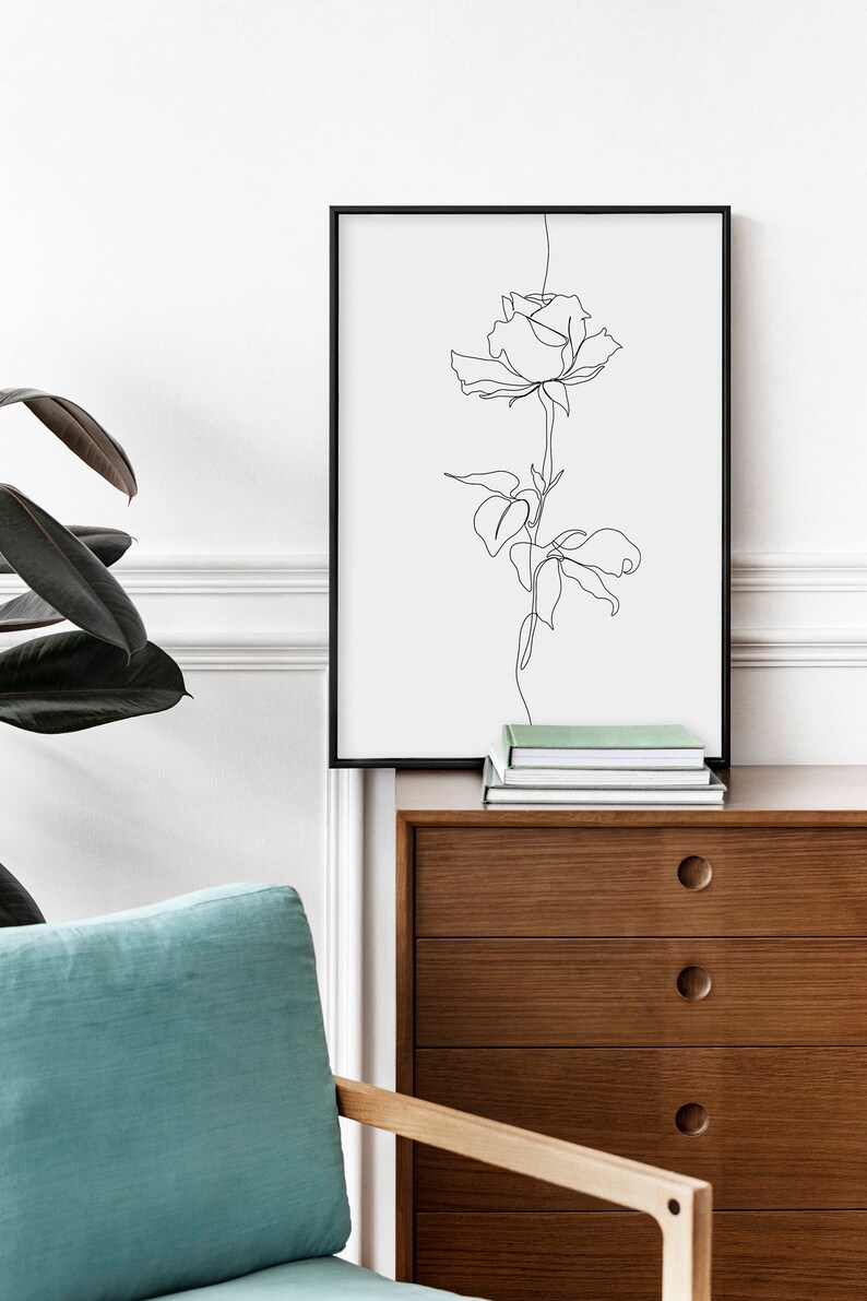 Rose Line Art Print Fine Line Art Poster Minimalist Rose - Etsy