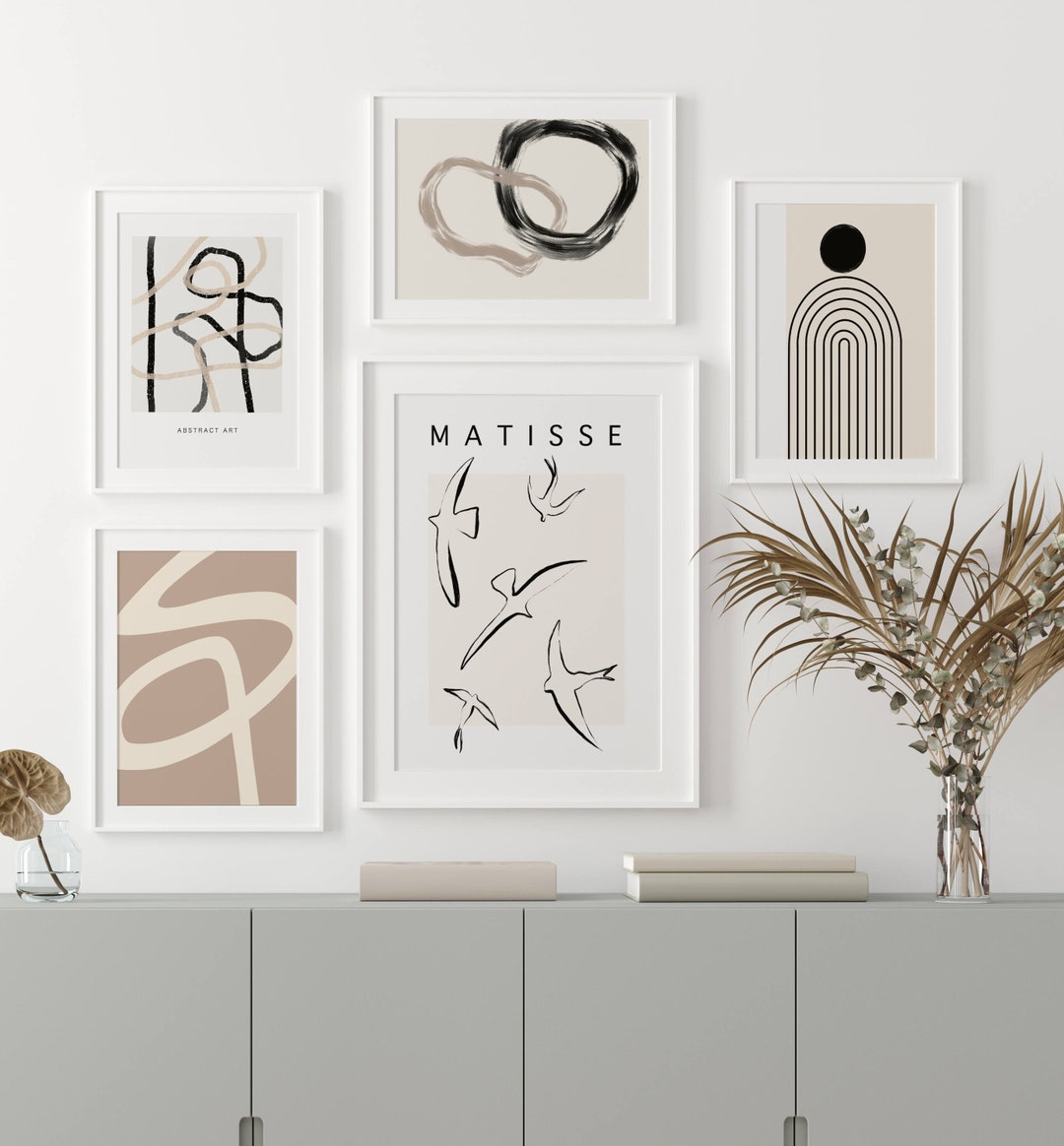 Abstract Gallery Wall Art, 5 Piece Modern Wall Decor, Beige Matisse ...