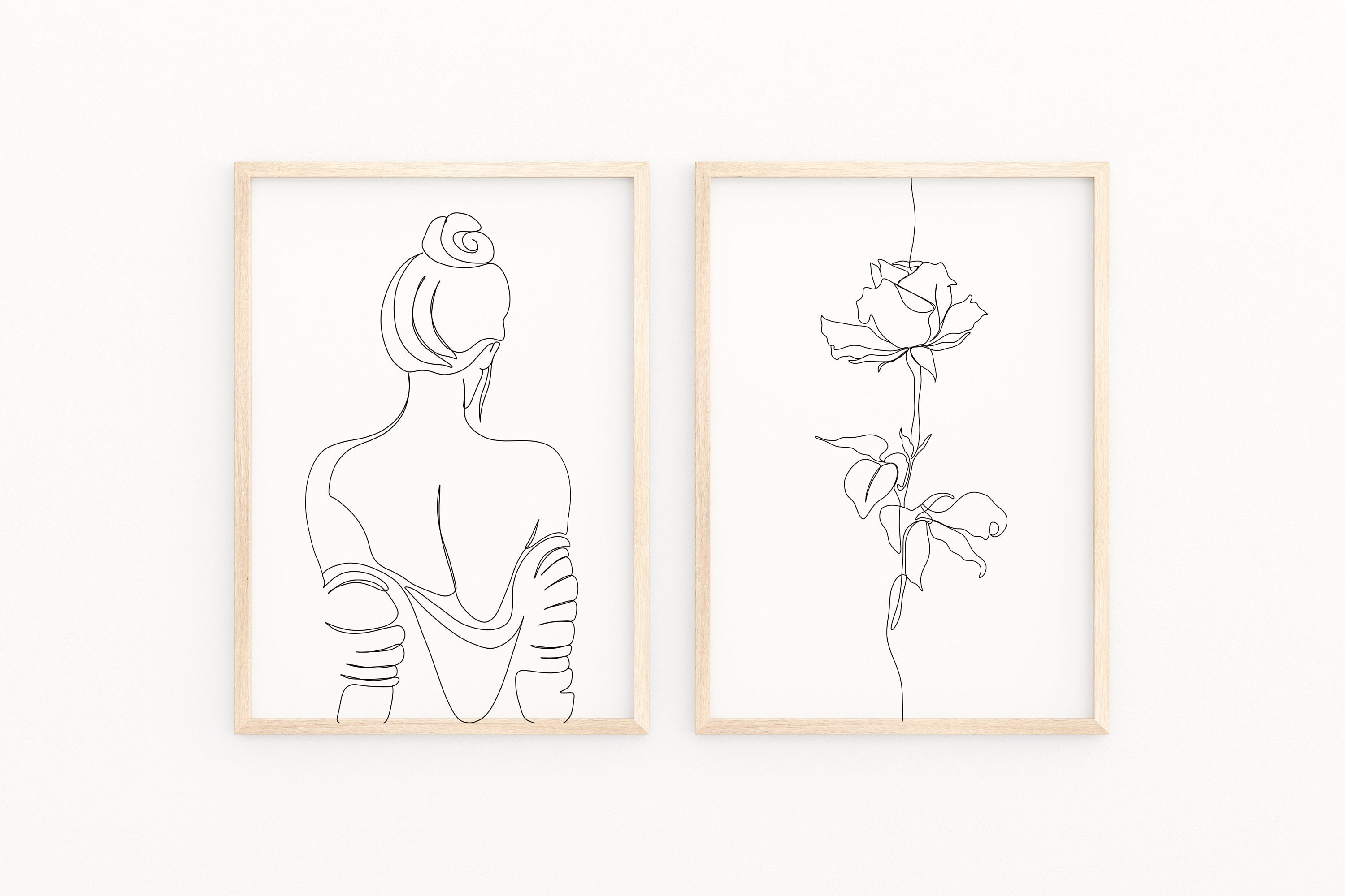 Woman Line Art Print, Minimal Female Floral Art,fine Line,female Body ...