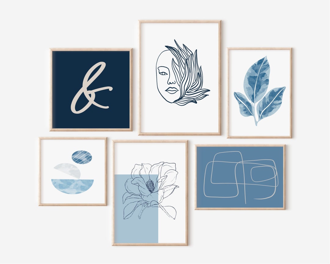 Blue Gallery Wall Set, Light Blue Wall Art, Pale Pastel Blue, Bedroom ...