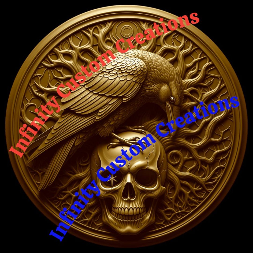 Raven Skull Depth Map – Gothic Laser Engraving Heightmap (digital ...