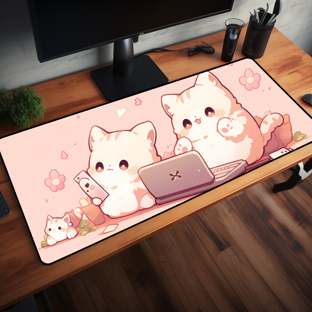 Anime Desk Mat, Pink Desk Mat, Kawaii Japanese Desk Mat, Gaming Desk ...