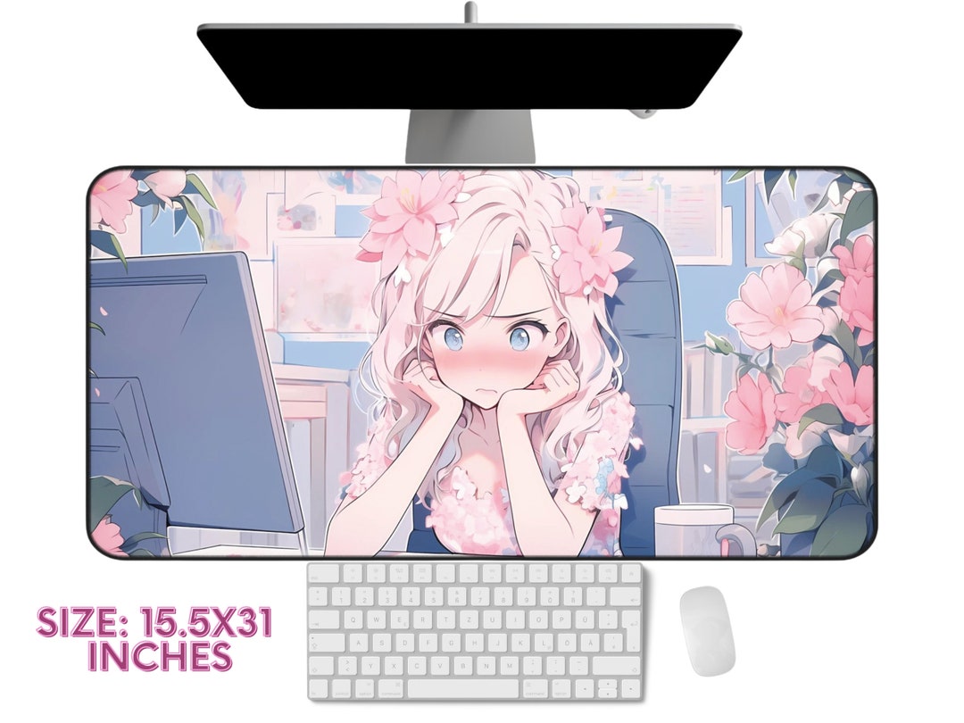 Anmie Desk Mat, Pink Desk Mat, Cute Gamer Girl Desk Accessories, Kawaii ...