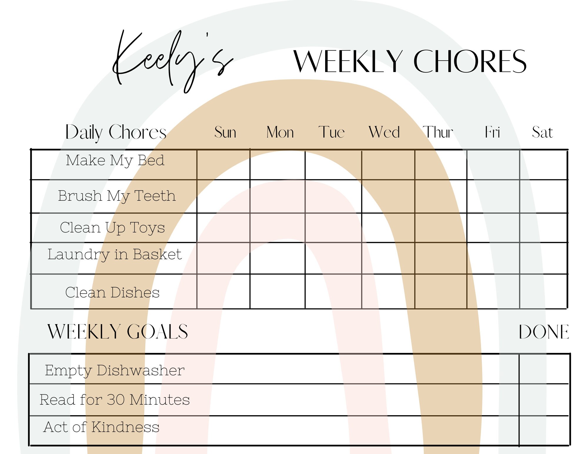 EDITABLE Boho Rainbow Chore Chart | Fully Customizable | Digital ...