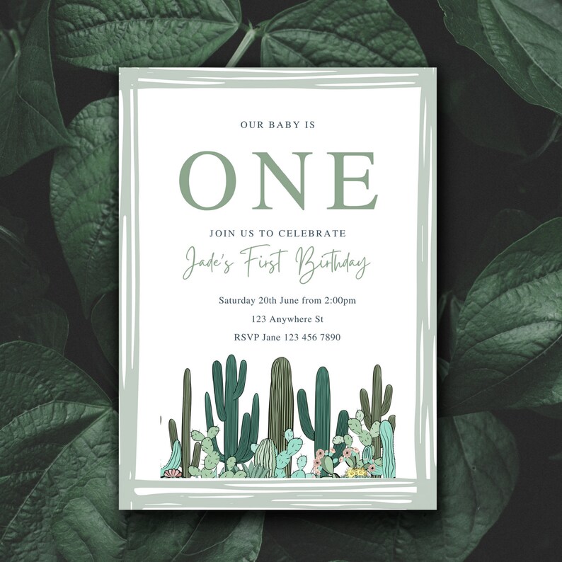 EDITABLE Cactus Birthday Invitation Fully Customizable Digital Download ...
