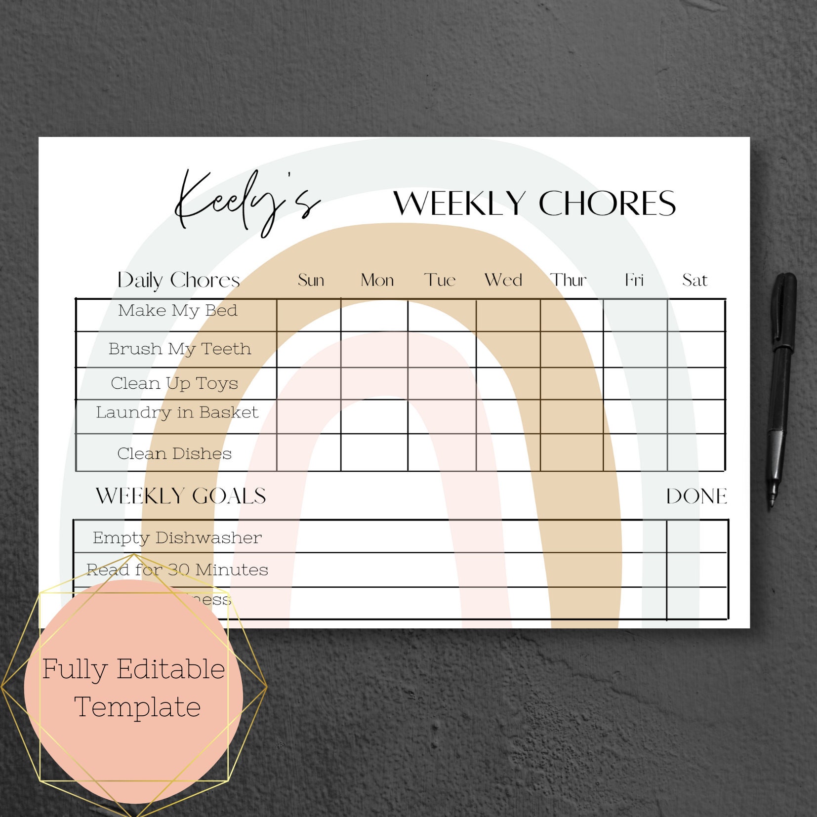 EDITABLE Boho Rainbow Chore Chart | Fully Customizable | Digital ...