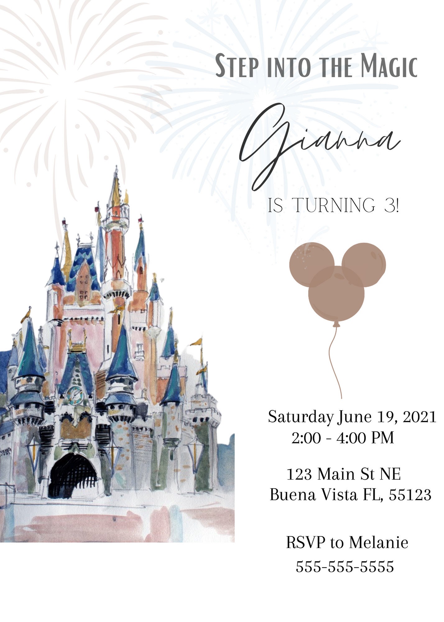 EDITABLE Cinderella’s Castle Birthday Invitation | Fully Customizable ...