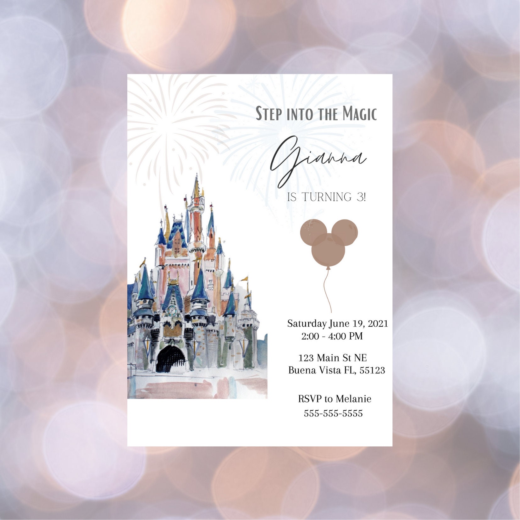 EDITABLE Cinderella’s Castle Birthday Invitation | Fully Customizable ...