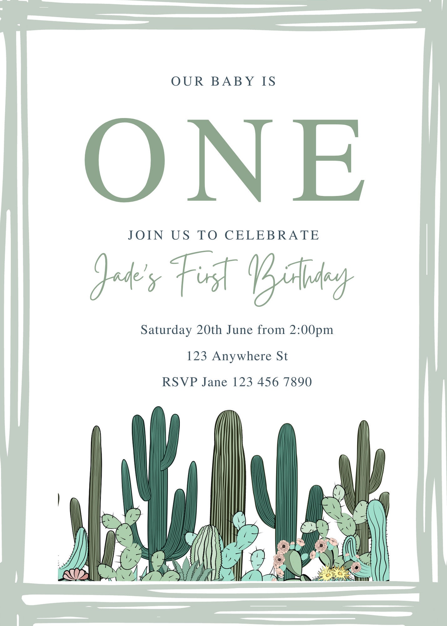 EDITABLE Cactus Birthday Invitation Fully Customizable Digital Download ...