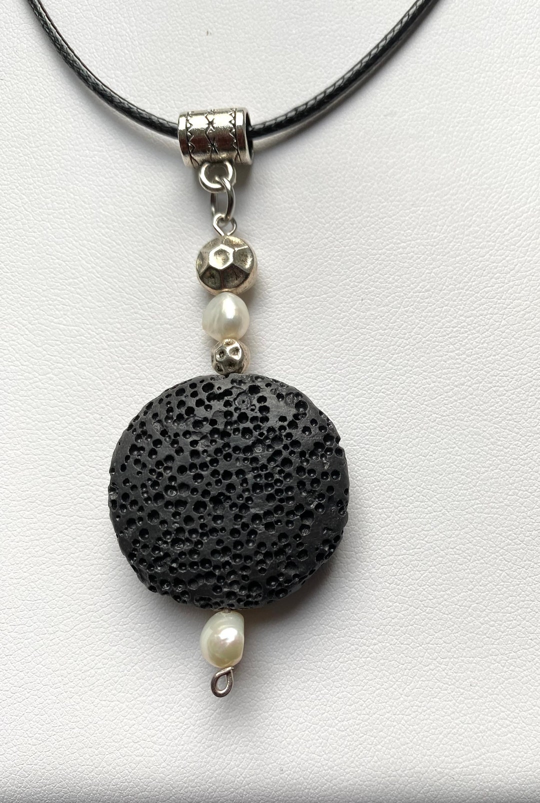 Lava Bead Necklace | Boho Jewelry With Cotton Cord | Handmade, Natural ...