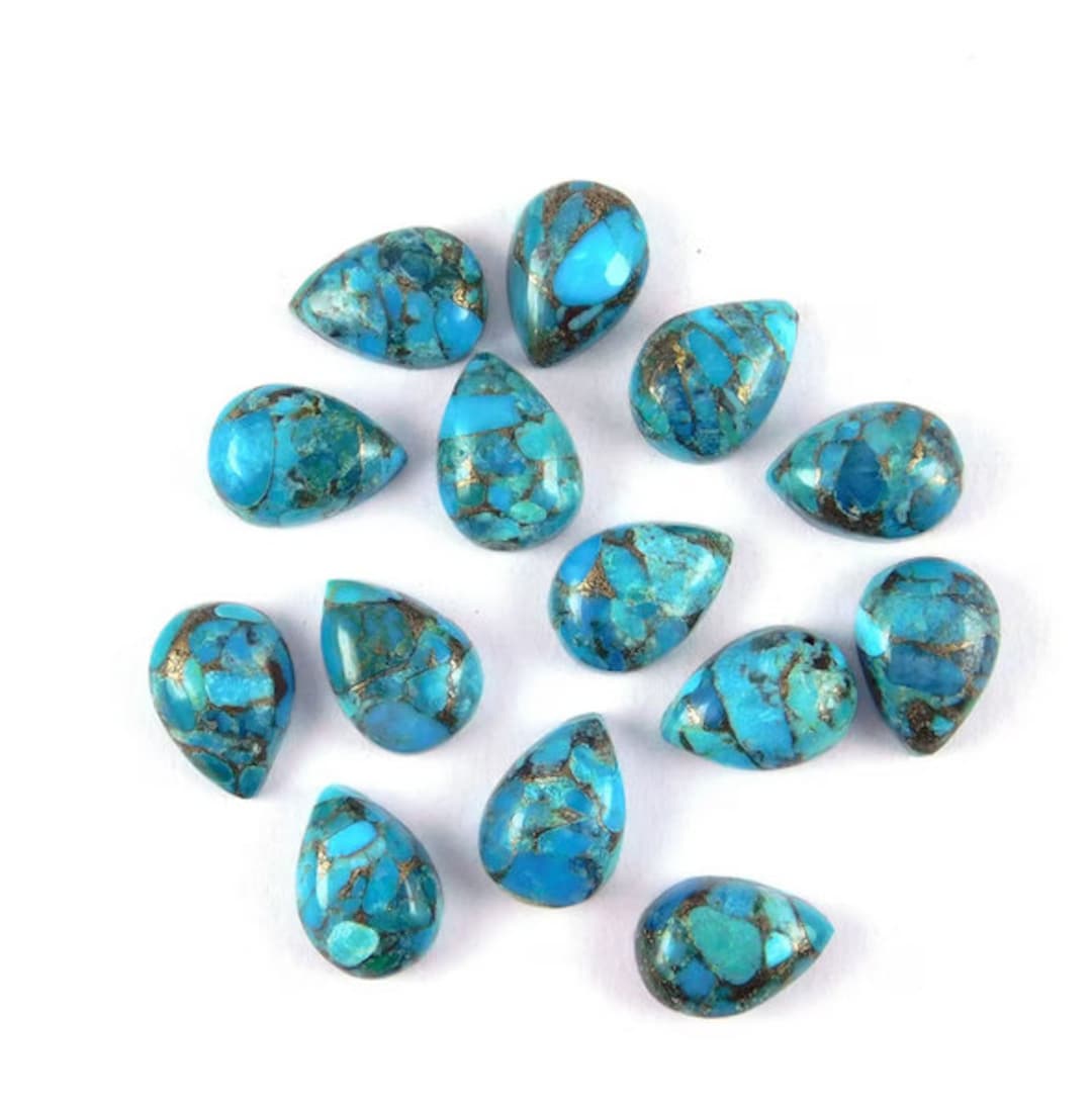 Natural Blue Copper Turquoise Pear Shape Smooth Cabochon Gemstone for ...