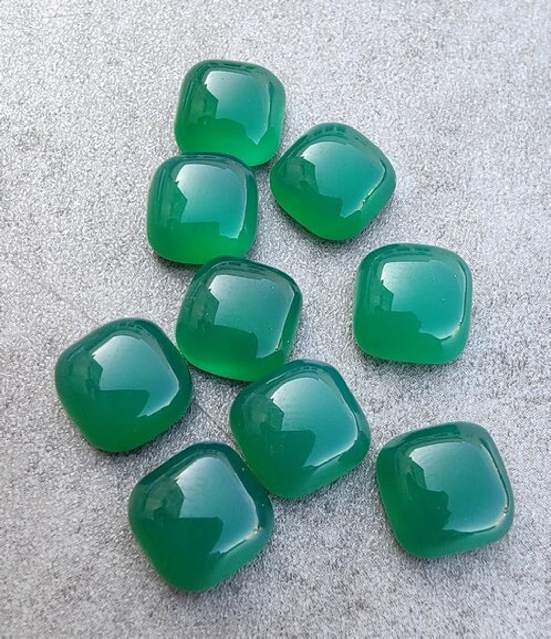 Natural Green Onyx Cushion Shape Cabochon Gemstone for Jewelry Making ...