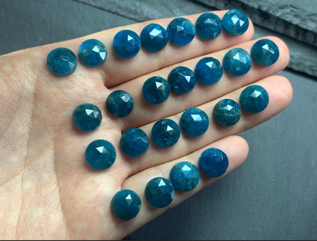 Natural Blue Apatite Faceted Round Shape Flat Back Cabochon Gemstone ...
