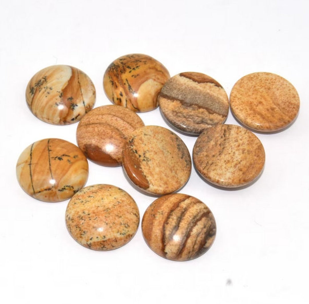 Natural Picture Jasper Round Shape Cabochon Gemstone, Picture Jasper ...