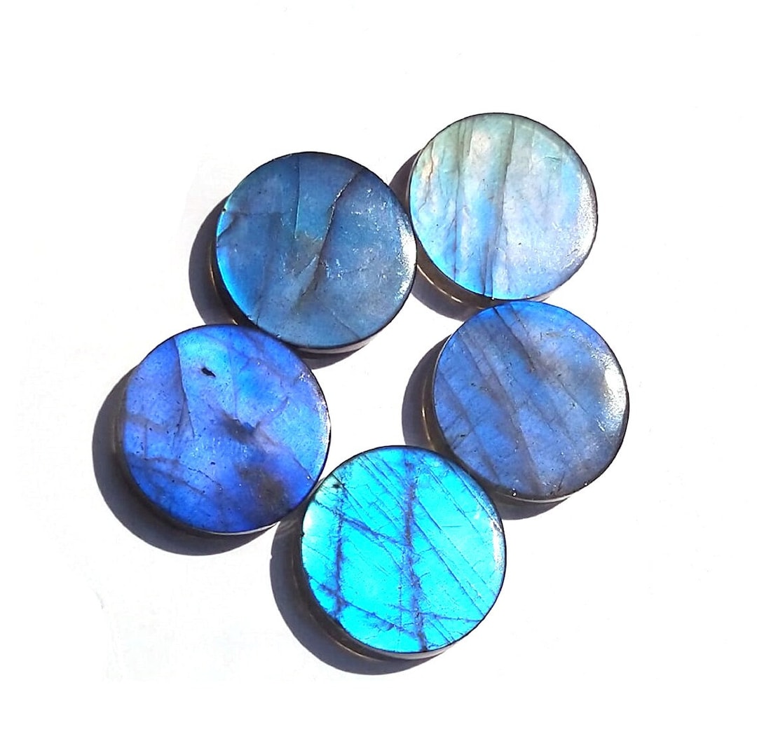 5pcs, Natural Labradorite Round Shape 12mm Flat Disc Cabochon Gemstone ...