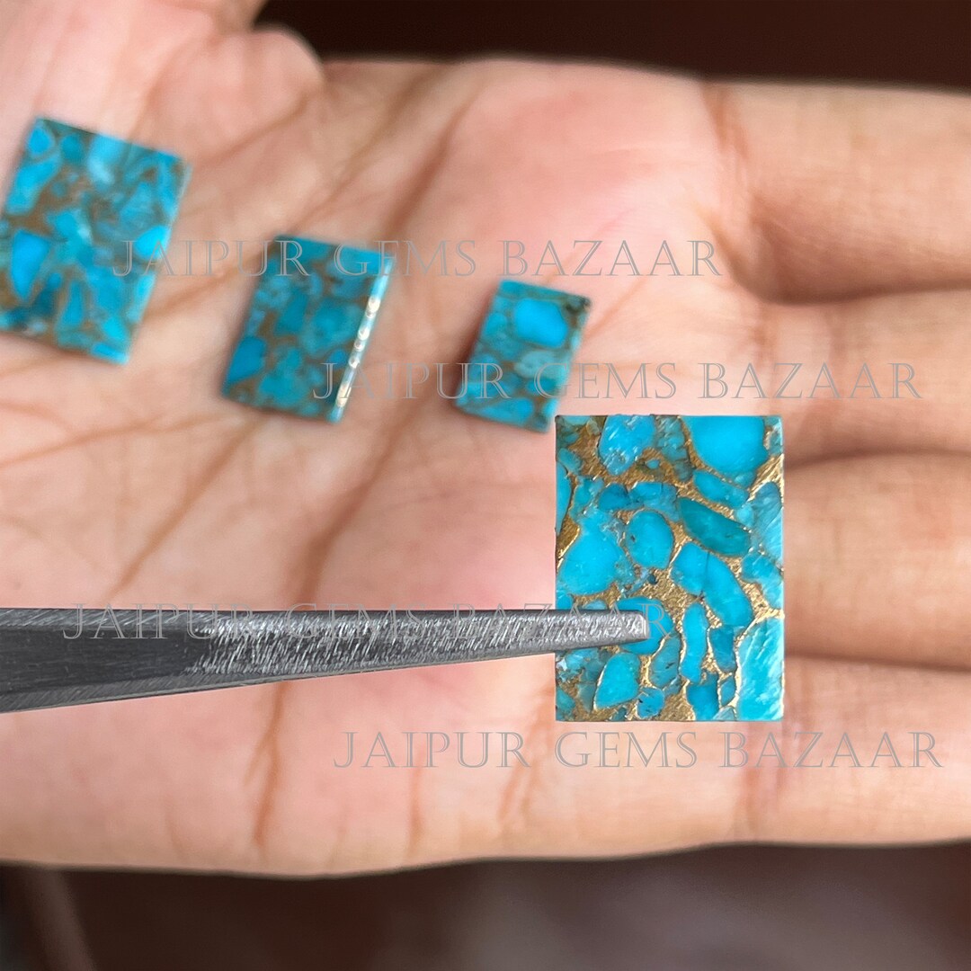 2 Pcs, Blue Copper Turquoise Flat Rectangle Shape Gemstone for Jewelry ...