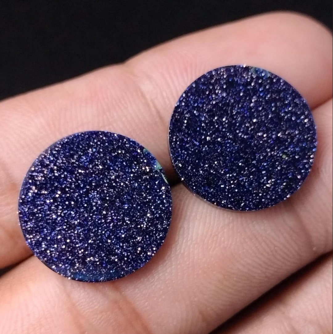 Blue Sandstone Round Shape Flat Disc Gemstone, Sparkling Blue Goldstone ...