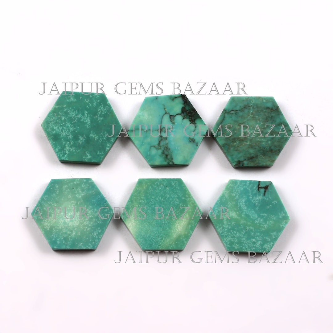 2 Pcs Natural Turquoise Hexagon Shape Flat Cabochon Gemstone, High ...