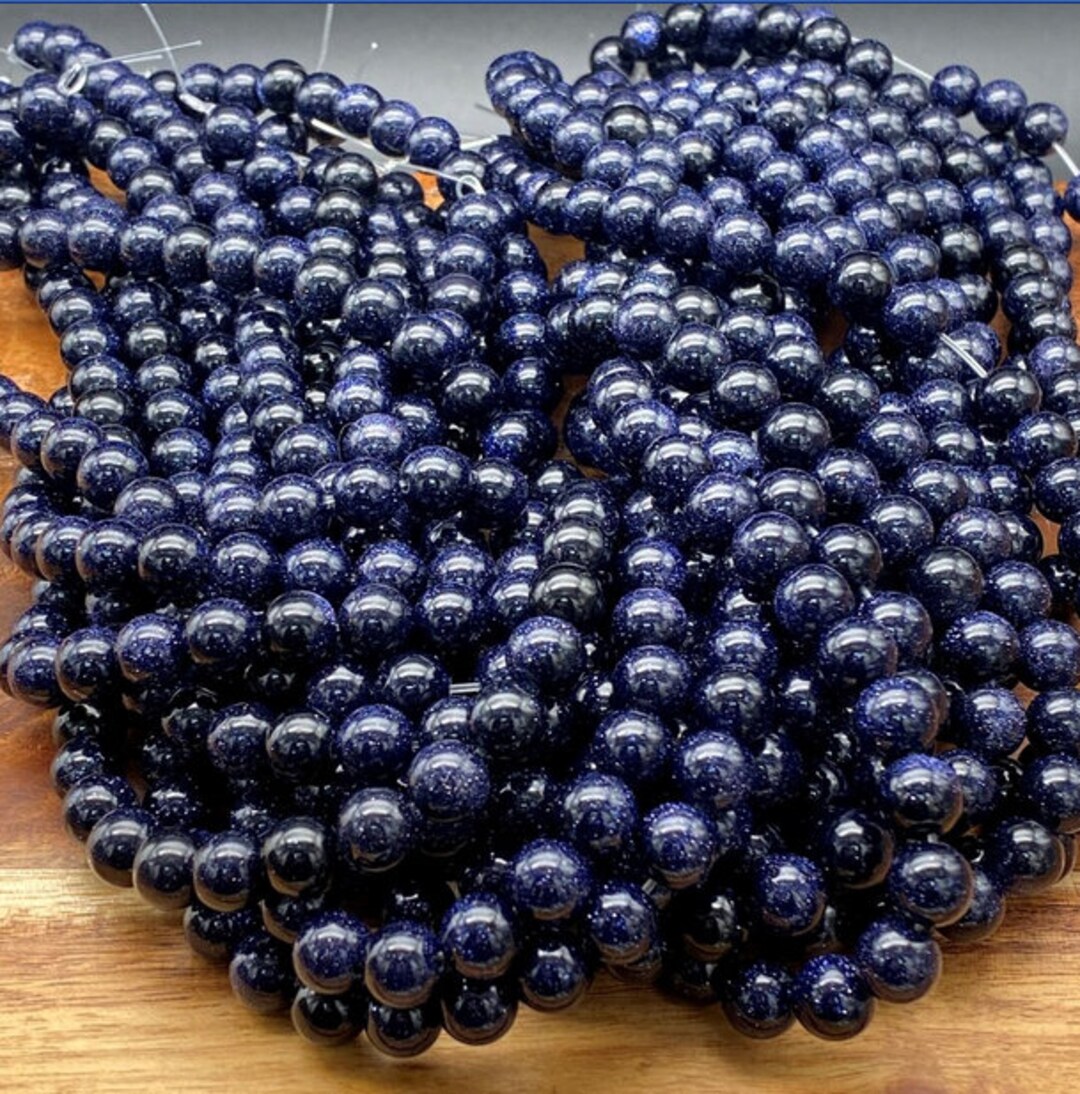 1 Full Strand 15" Loose Round Semi Precious Smooth Blue Sunstone ...