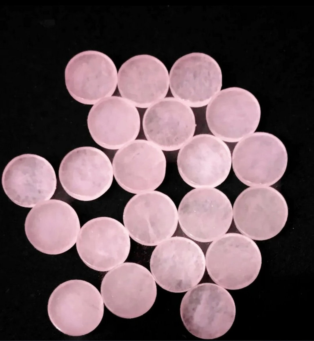 2 Pcs, Natural Rose Quartz Round Flat Cabochon Gemstone, Both Side Flat ...