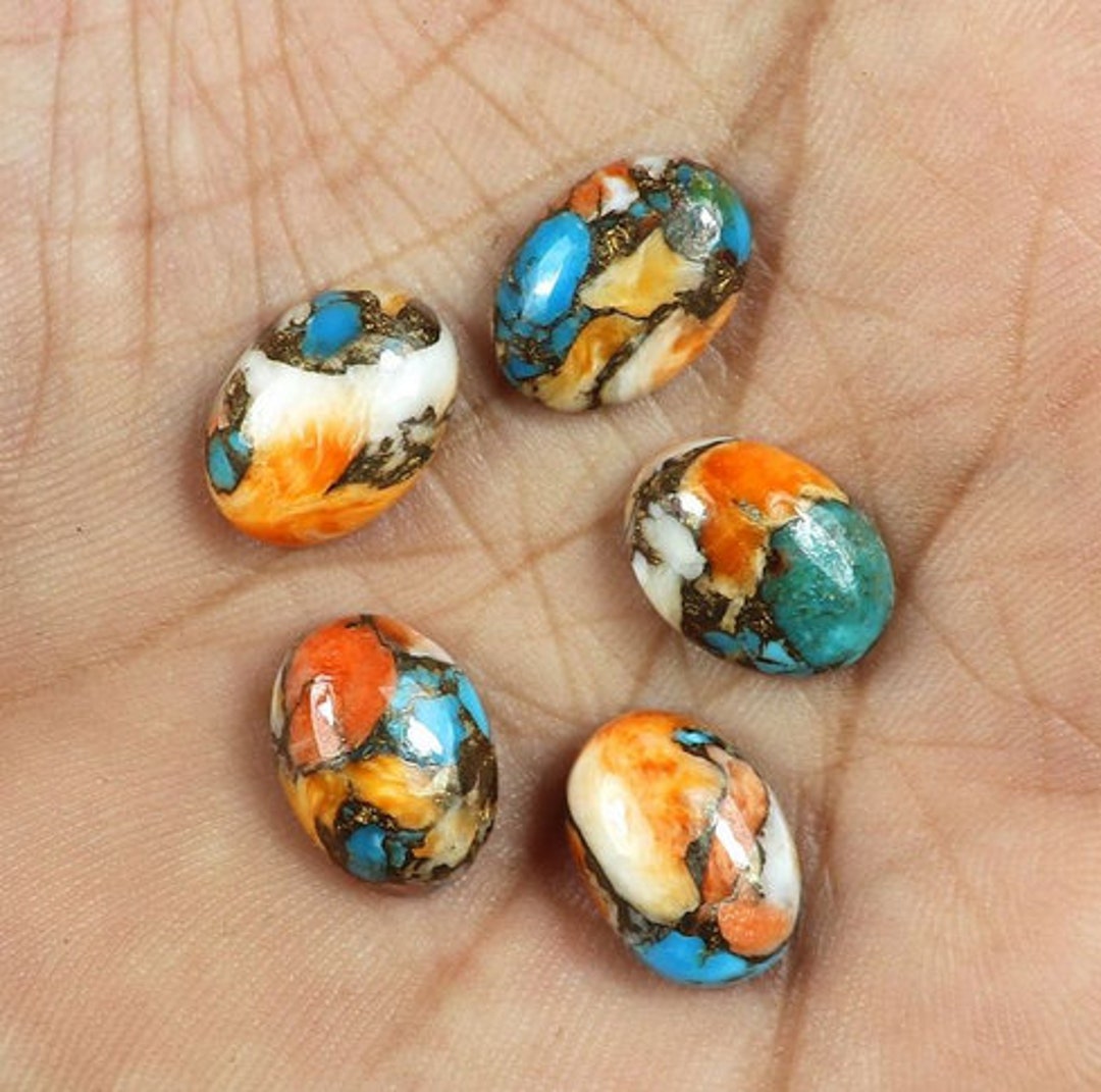 Natural Spiny Oyster Copper Turquoise Oval Shape Flatback Cabochon ...