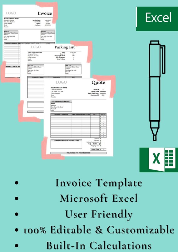 Invoice Template Printable Packing List Business Form | Etsy UK