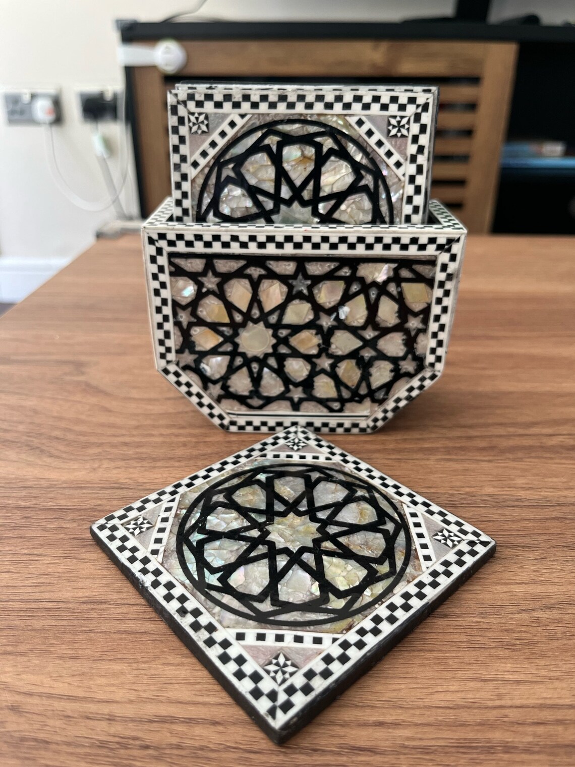Elegant Egyptian Handcrafted Mosaic Coasters: Mother of Pearl Inlaid ...