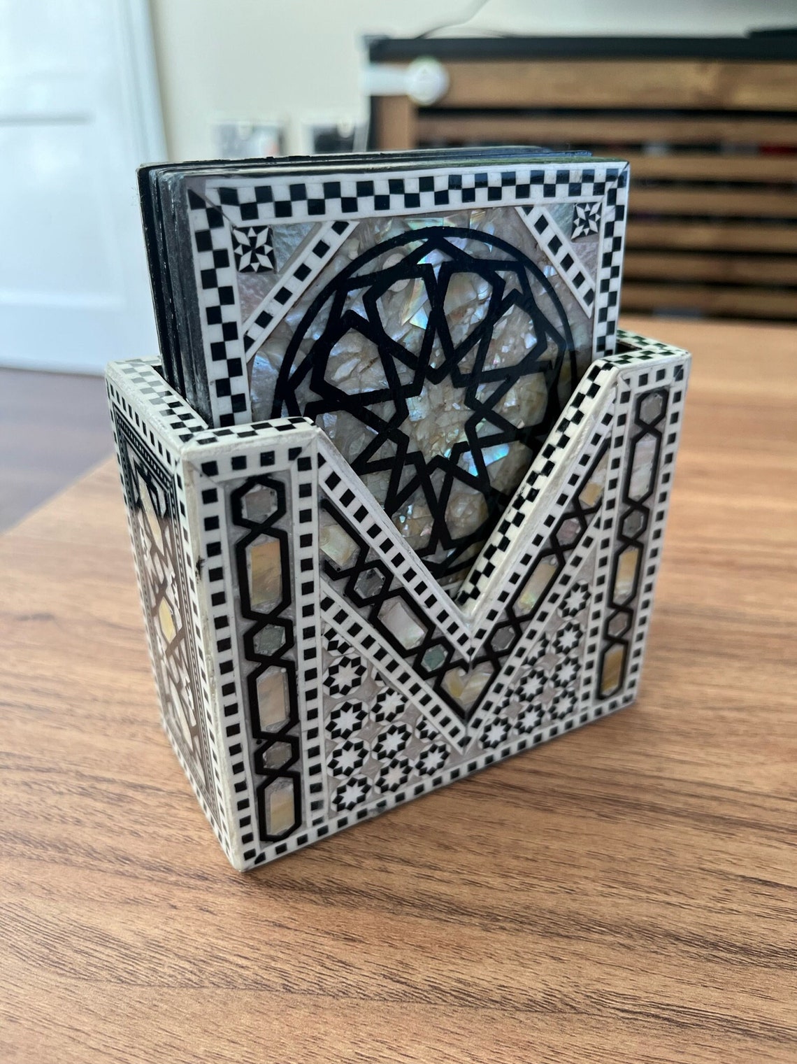 Elegant Egyptian Handcrafted Mosaic Coasters: Mother of Pearl Inlaid ...