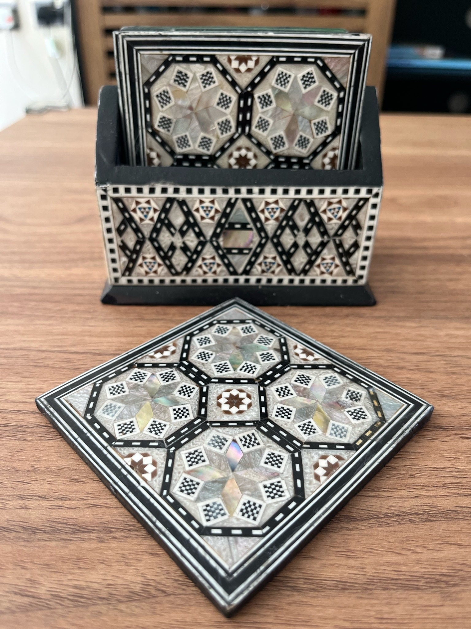 Elegant Egyptian Handcrafted Mosaic Coasters: Mother of Pearl Inlaid ...