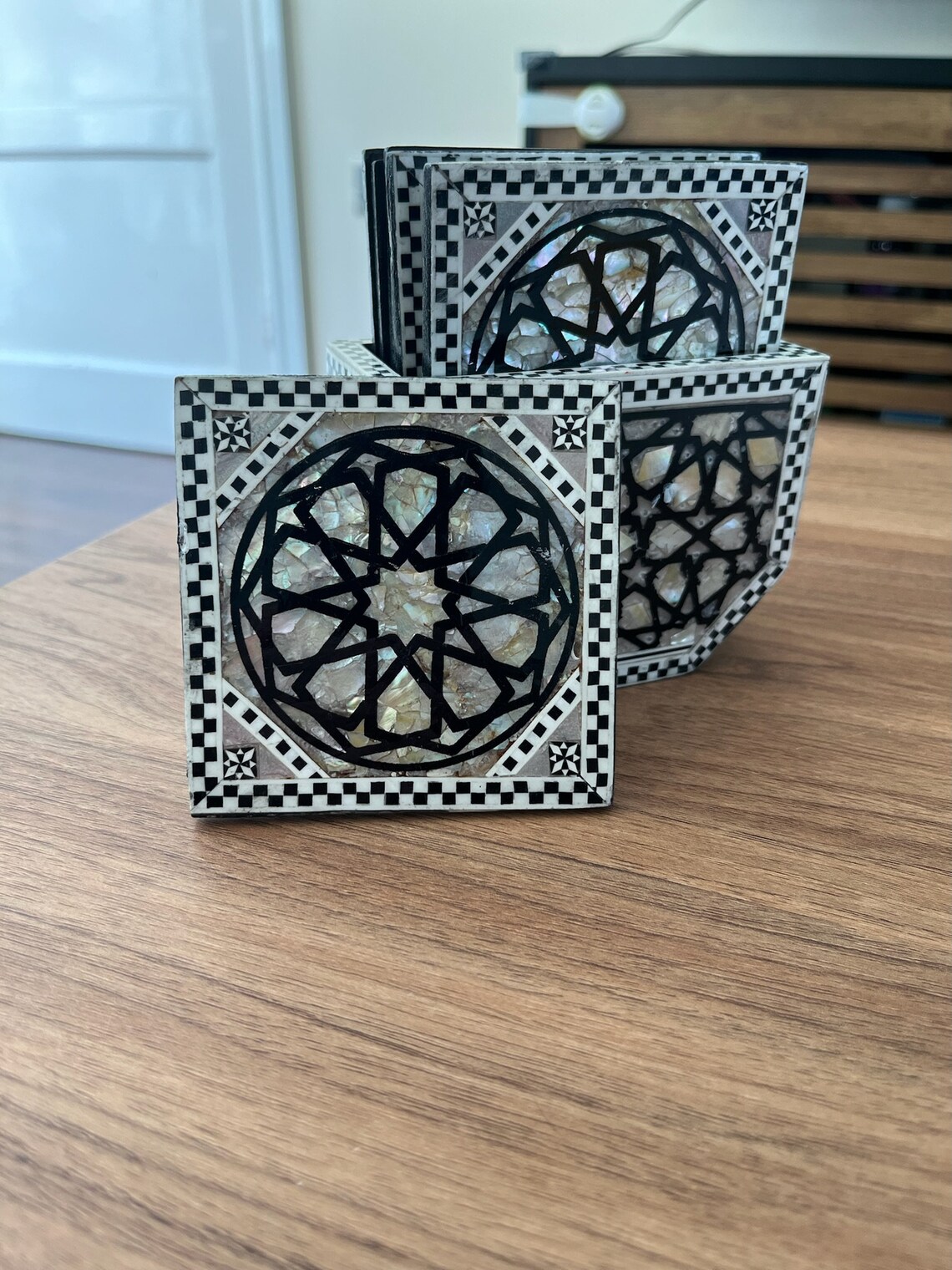 Elegant Egyptian Handcrafted Mosaic Coasters: Mother of Pearl Inlaid ...
