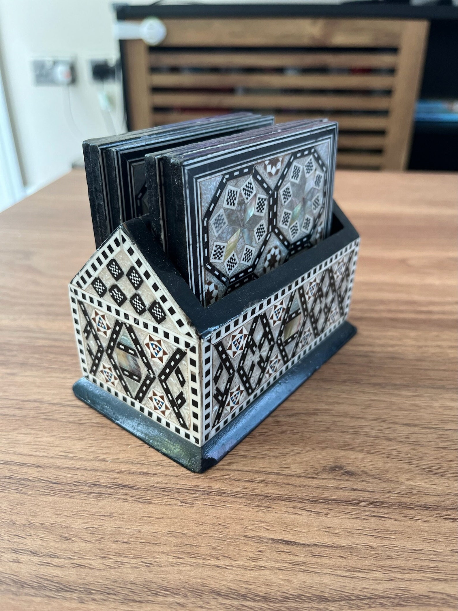 Elegant Egyptian Handcrafted Mosaic Coasters: Mother of Pearl Inlaid ...