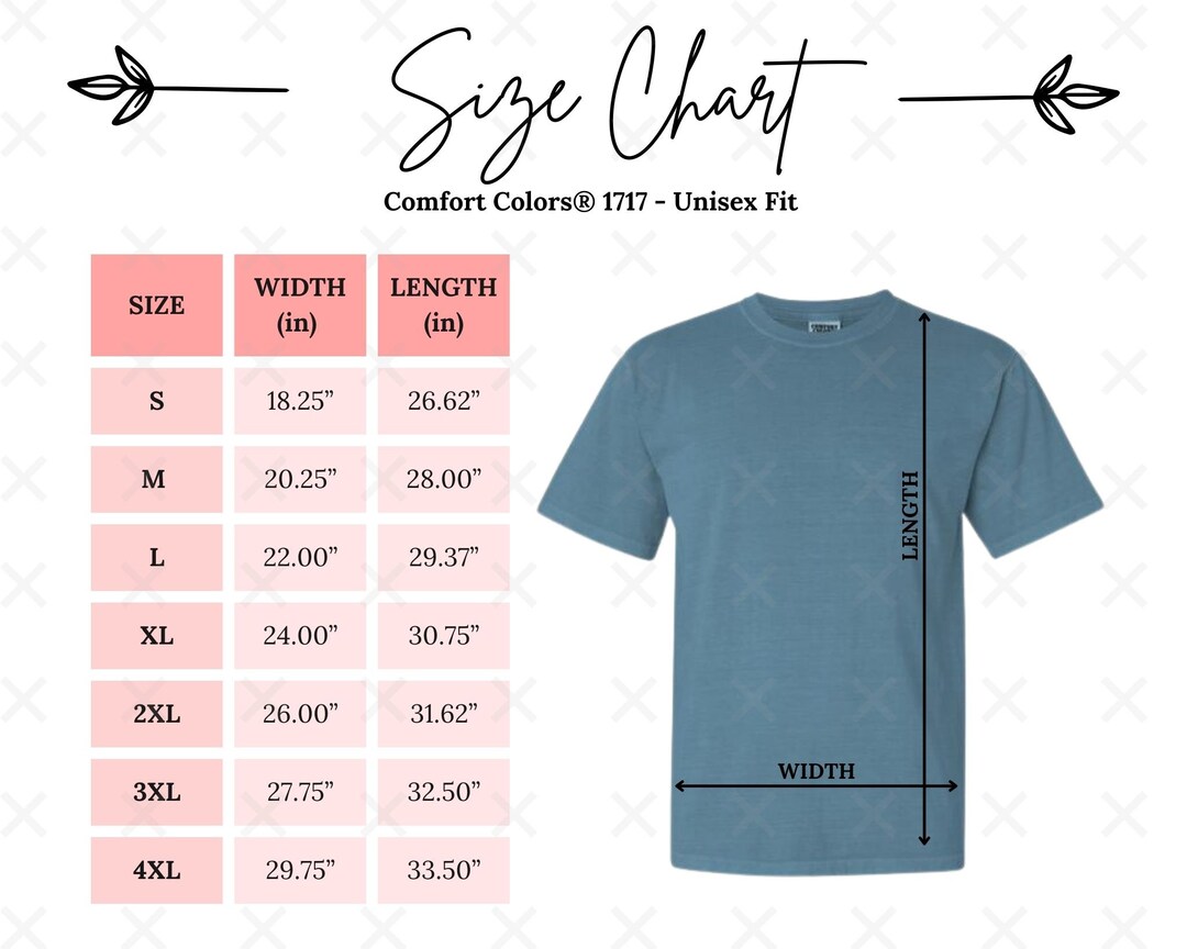 Comfort Colors 1717 Size Chart Comfort Colors Shirt Size Chart Sizing ...