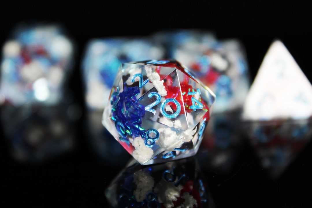 Blue and Red Dual Origami Dragons Flying in the Sky Polyhedral Dice Set ...