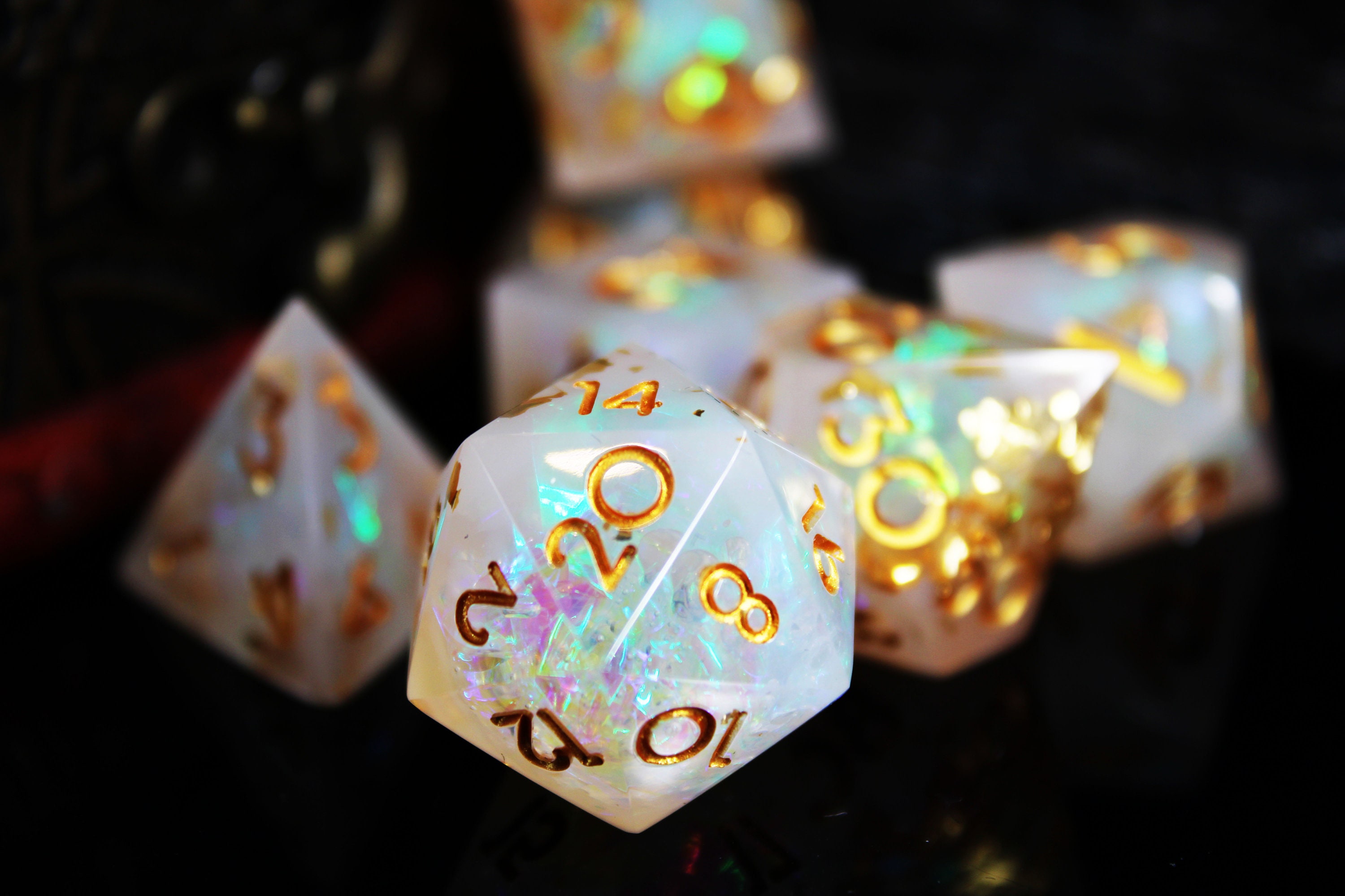 Gold Leaf White Opal Polyhedral Sharp Edge Dice Set - Etsy