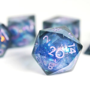 Liquid Core Blue Galaxy Swirl Dnd Dice Set, Blue Nebula D&D Sharp Edge ...