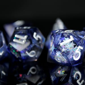 Indigo Starfall Liquid Core Polyhedral Sharp Edge Dice Set - Etsy
