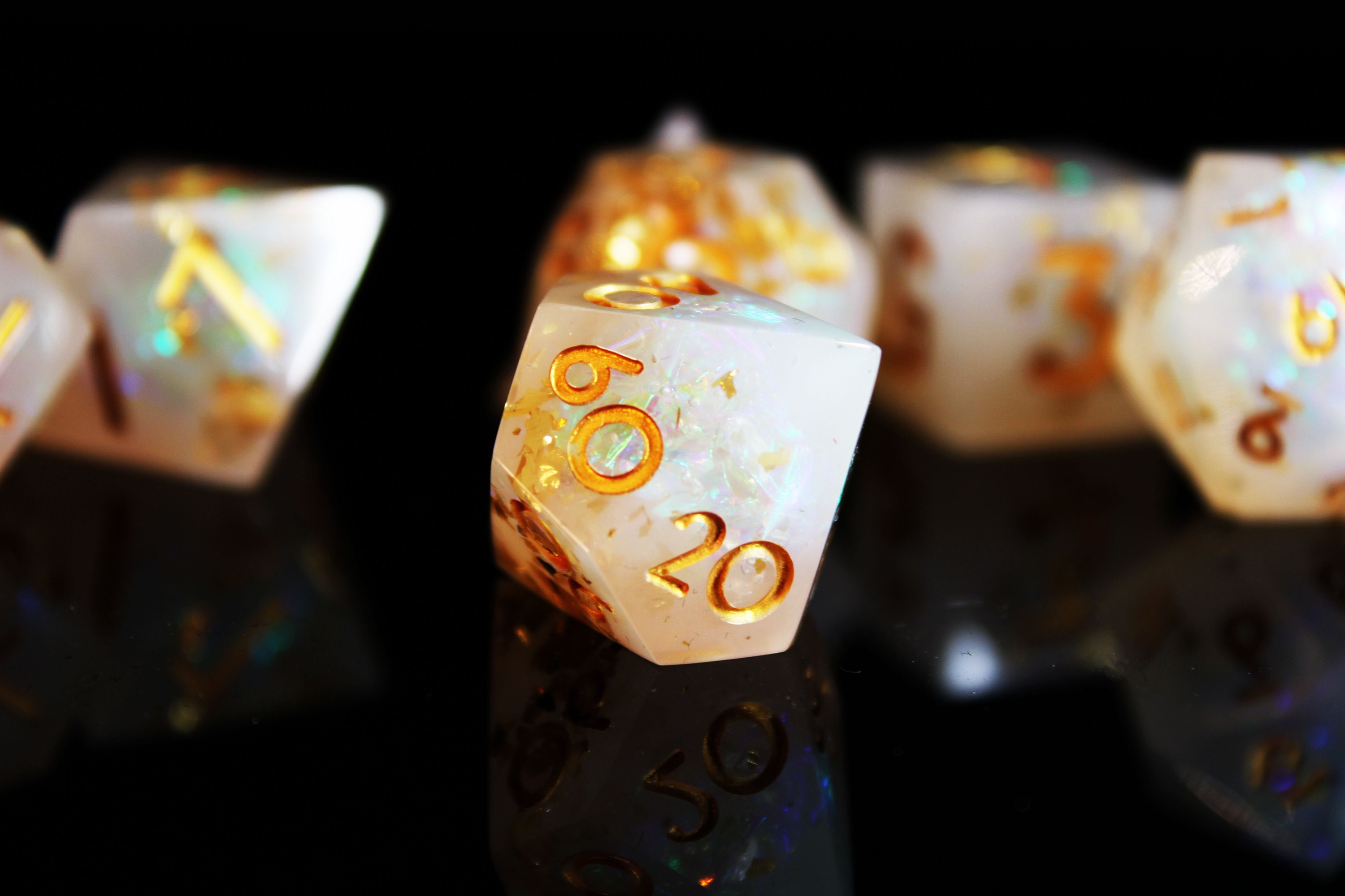 Gold Leaf White Opal Polyhedral Sharp Edge Dice Set - Etsy