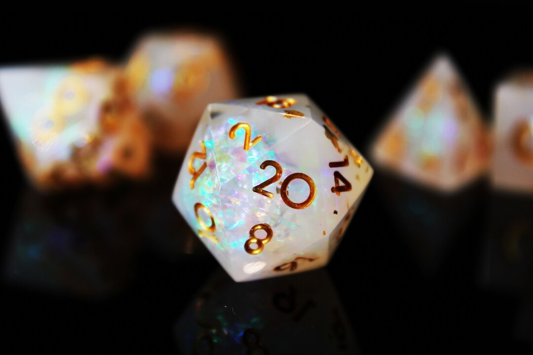 Gold Leaf White Opal Polyhedral Sharp Edge Dice Set - Etsy