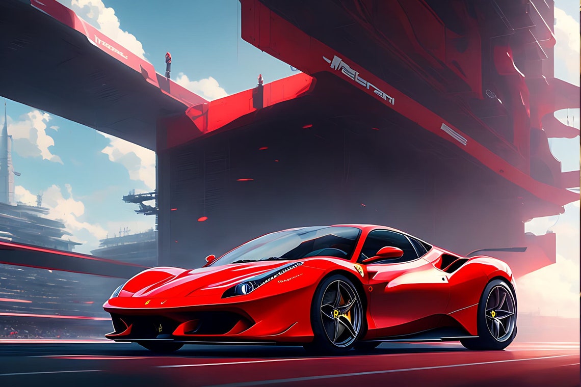 Red Ferrari Concept in Anime Illustration Poster - Etsy